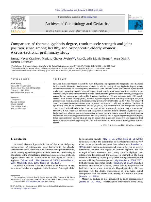 (PDF) Comparison of thoracic kyphosis degree, trunk muscle strength and ...