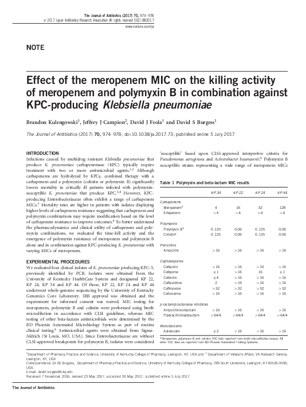 (PDF) Effect of the meropenem MIC on the killing activity of meropenem ...