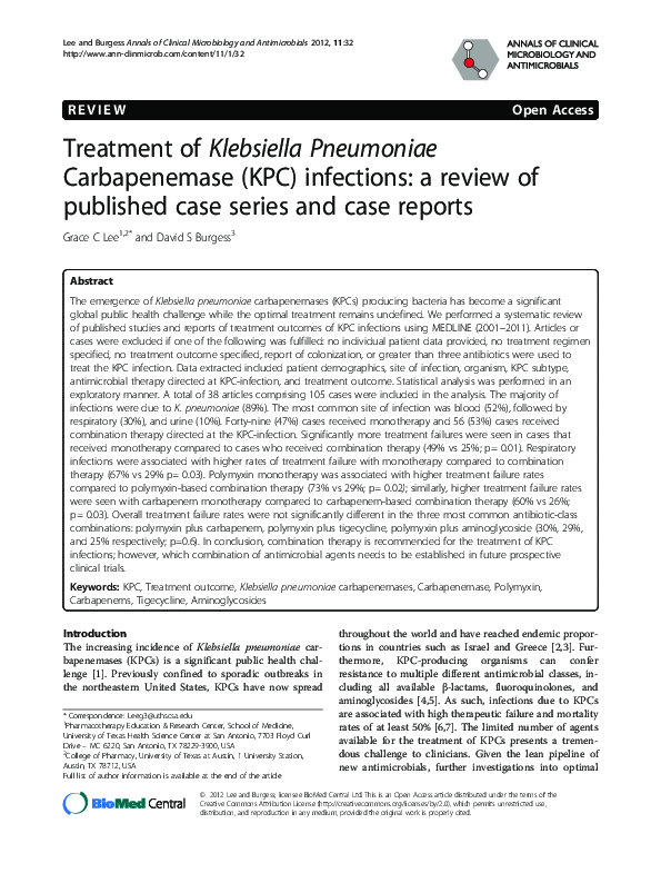 (PDF) Treatment of Klebsiella Pneumoniae Carbapenemase (KPC) infections ...