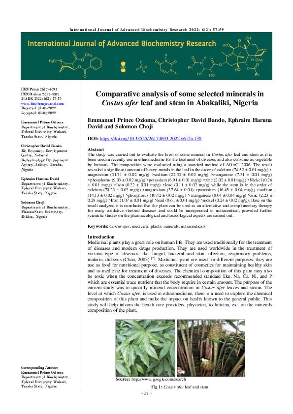 (PDF) Comparative analysis of some selected minerals in Costus afer ...