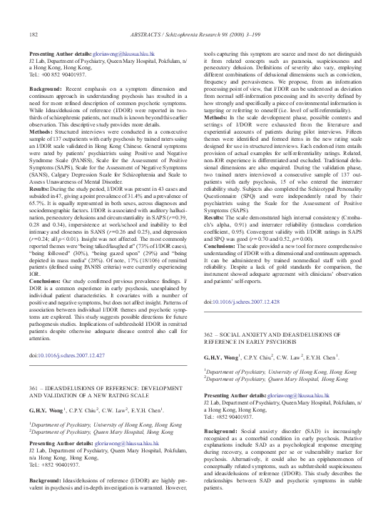 (PDF) 361 – Ideas/delusions of reference: Development and validation of ...