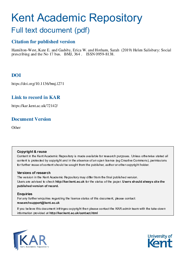 (PDF) Helen Salisbury: Social prescribing and the No 17 bus