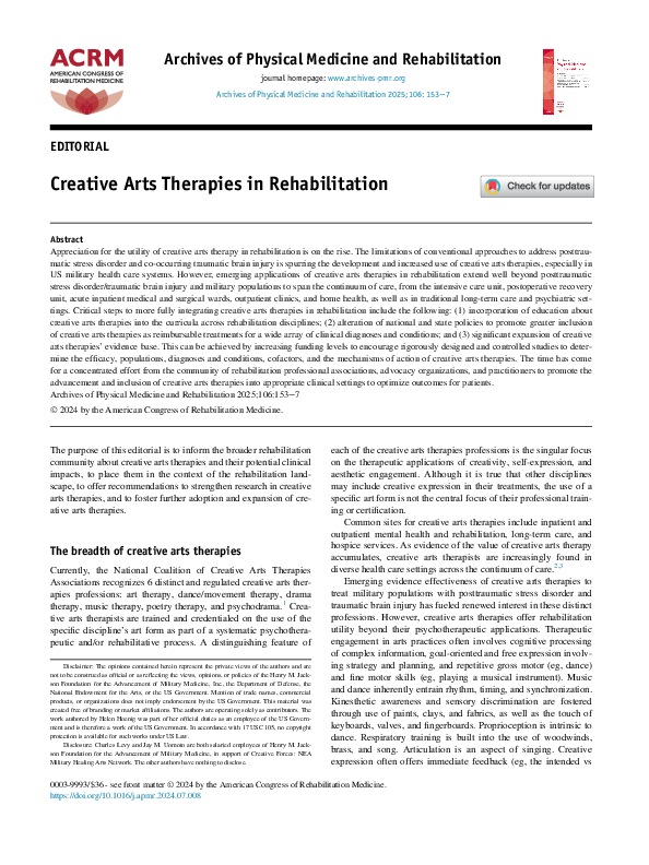 (PDF) Creative Arts Therapies in Rehabilitation