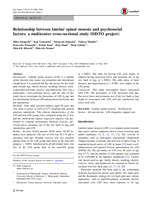 (PDF) Relationship between lumbar spinal stenosis and psychosocial ...