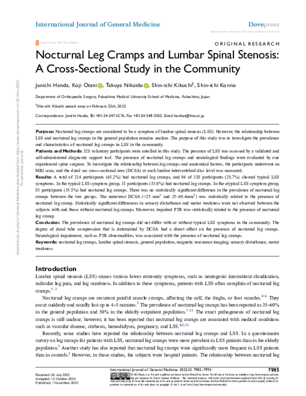 (PDF) Nocturnal Leg Cramps and Lumbar Spinal Stenosis: A Cross ...