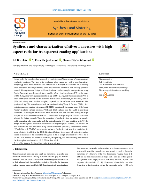 (PDF) Synthesis and characterization of silver nanowires with high ...