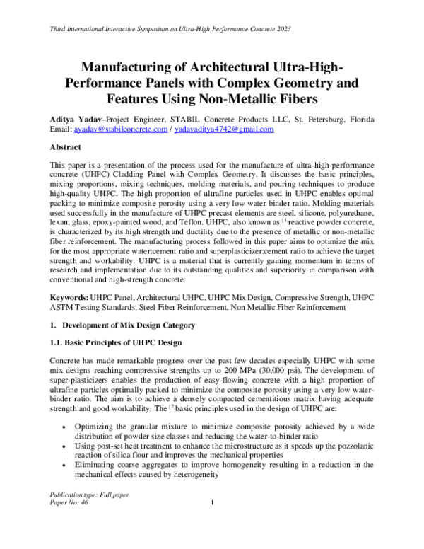 (PDF) Manufacturing of Architectural Ultra-High-Performance Panels with ...