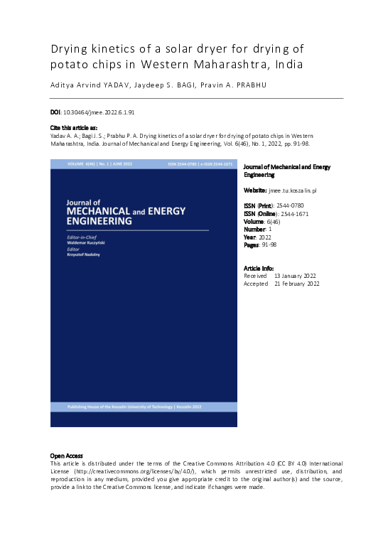 (PDF) Drying kinetics of a solar dryer for drying of potato chips in ...