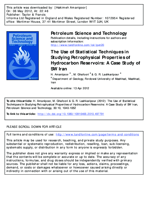 (PDF) Petroleum Science and Technology The Use of Statistical ...