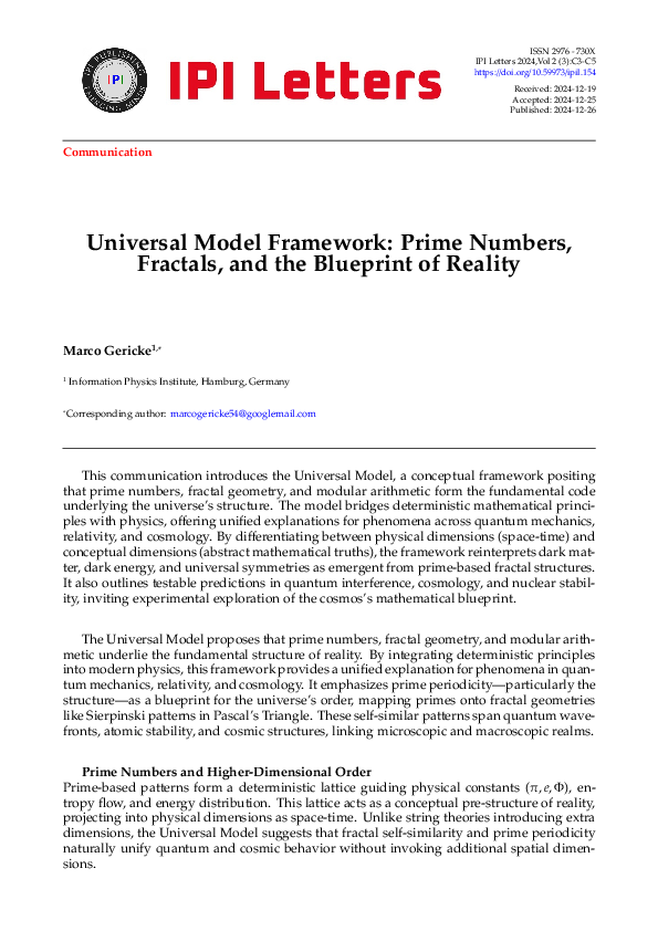 (PDF) Universal Model Framework: Prime Numbers, Fractals, and the Blueprint of Reality
