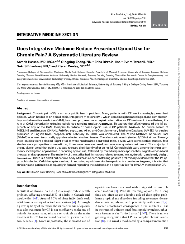 (PDF) Does Integrative Medicine Reduce Prescribed Opioid Use for ...