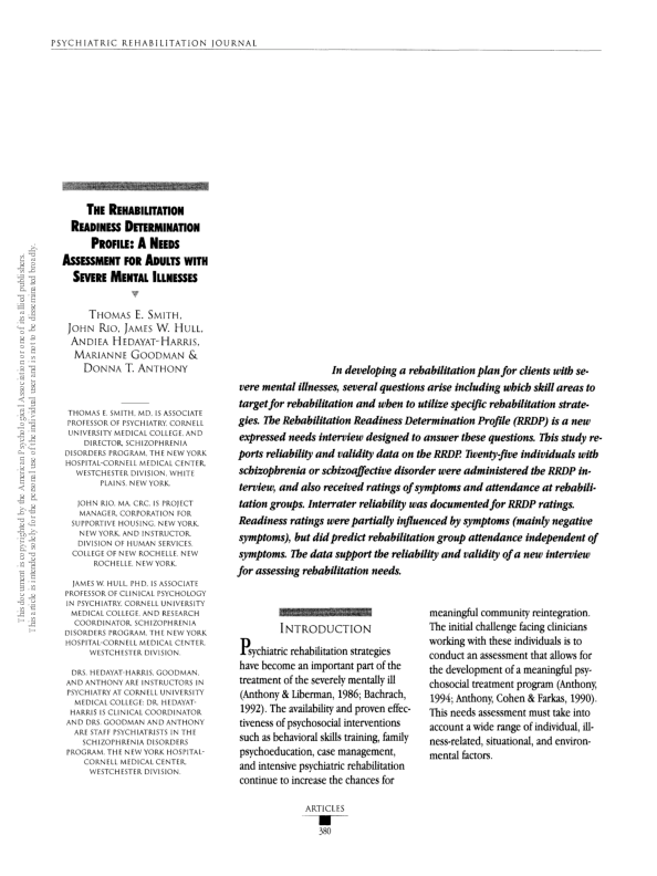 (PDF) The rehabilitation readiness determination profile: A needs ...