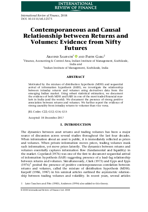 (PDF) Contemporaneous and Causal Relationship between Returns and ...