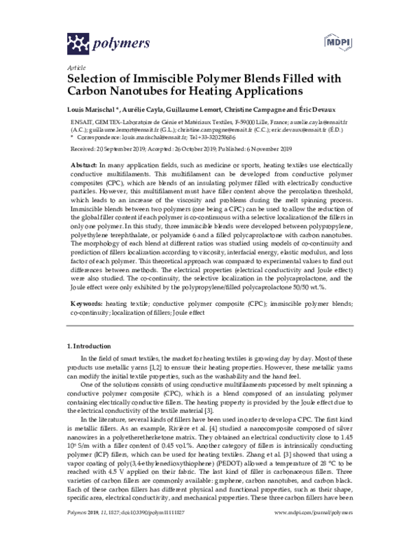 (PDF) Selection of Immiscible Polymer Blends Filled with Carbon ...