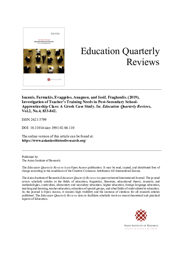 (PDF) Investigation of Teacher’s Training Needs in Post-Secondary School-Apprenticeship Class: A ...