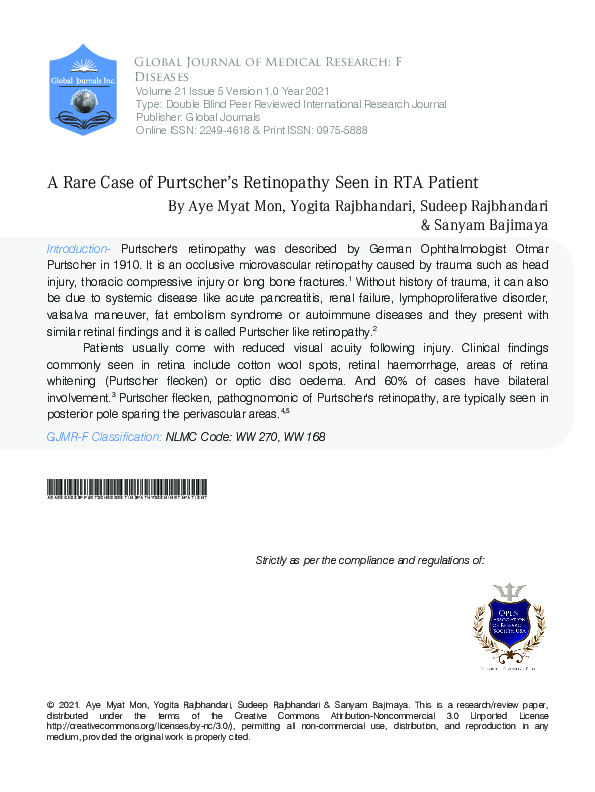 (PDF) A Rare Case of Purtscher’s Retinopathy Seen in RTA Patient