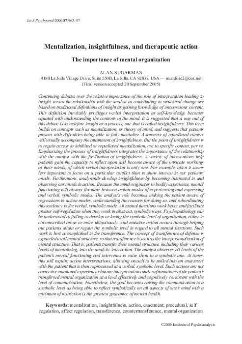 (PDF) Mentalization, insightfulness, and therapeutic action: The ...