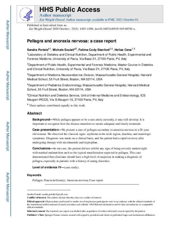 (PDF) Pellagra and anorexia nervosa: a case report