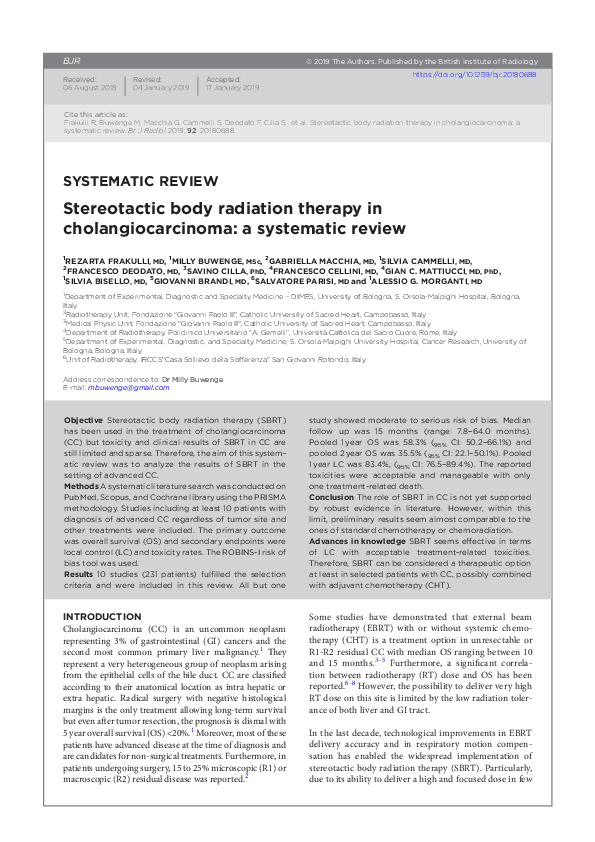(PDF) Stereotactic body radiation therapy in cholangiocarcinoma: a systematic review