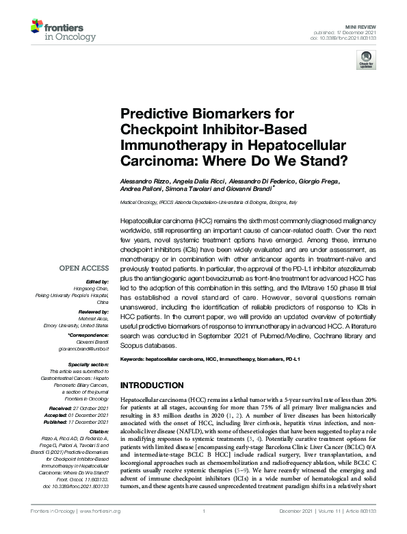 (PDF) Predictive Biomarkers for Checkpoint Inhibitor-Based Immunotherapy in Hepatocellular ...