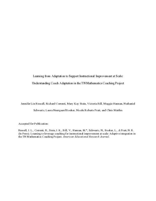 (PDF) Learning From Adaptation to Support Instructional Improvement at ...