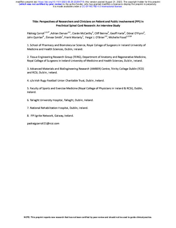 (PDF) Perspectives of Researchers and Clinicians on Patient and Public ...
