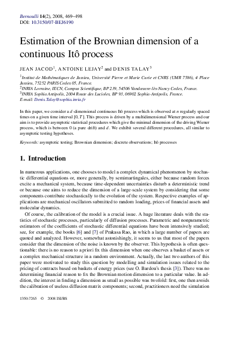 (PDF) Estimation of the Brownian dimension of a continuous Itô process