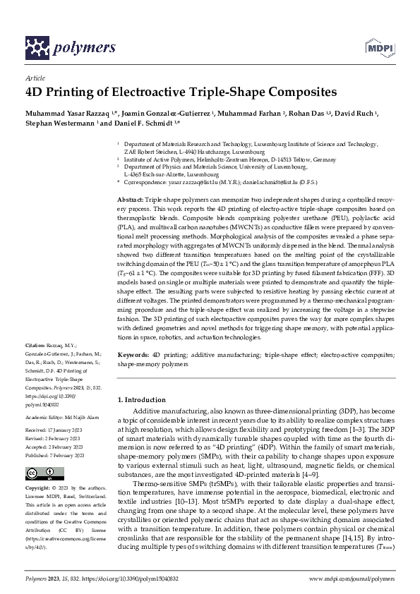 (PDF) 4D Printing of Electroactive Triple-Shape Composites