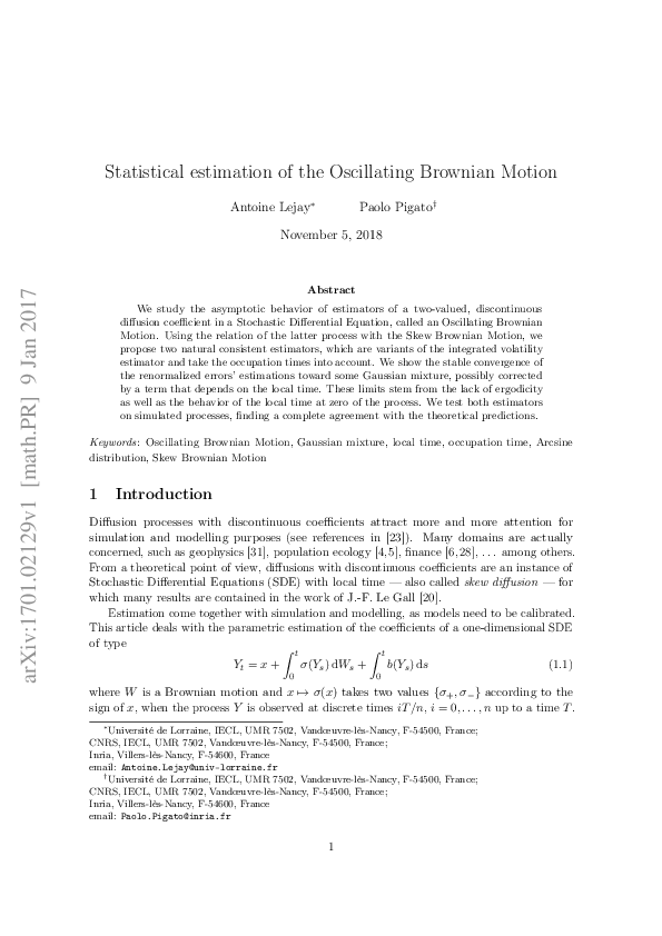 (PDF) Statistical estimation of the Oscillating Brownian Motion