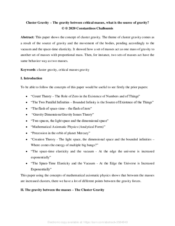 (PDF) Cluster Gravity – The Gravity Between Critical Masses, What Is ...