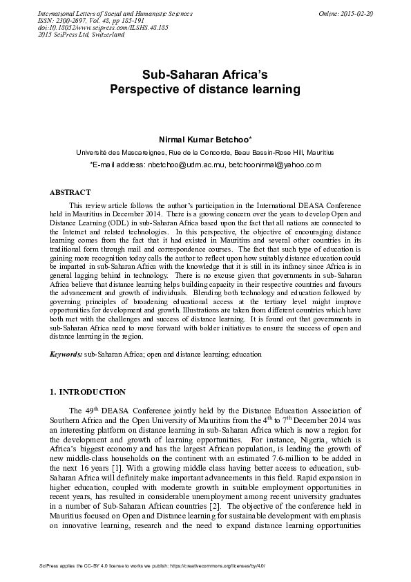 (PDF) Sub-Saharan Africa’s Perspective of Distance Learning