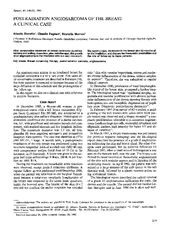 (PDF) Post-Radiation Angiosarcoma of the Breast: A Clinical Case
