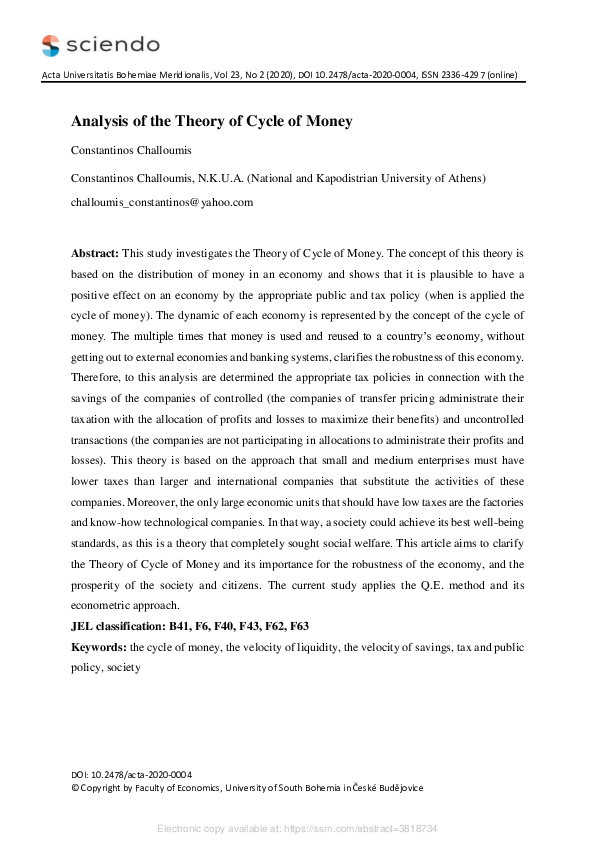 (PDF) Analysis of The Theory of Cycle of Money