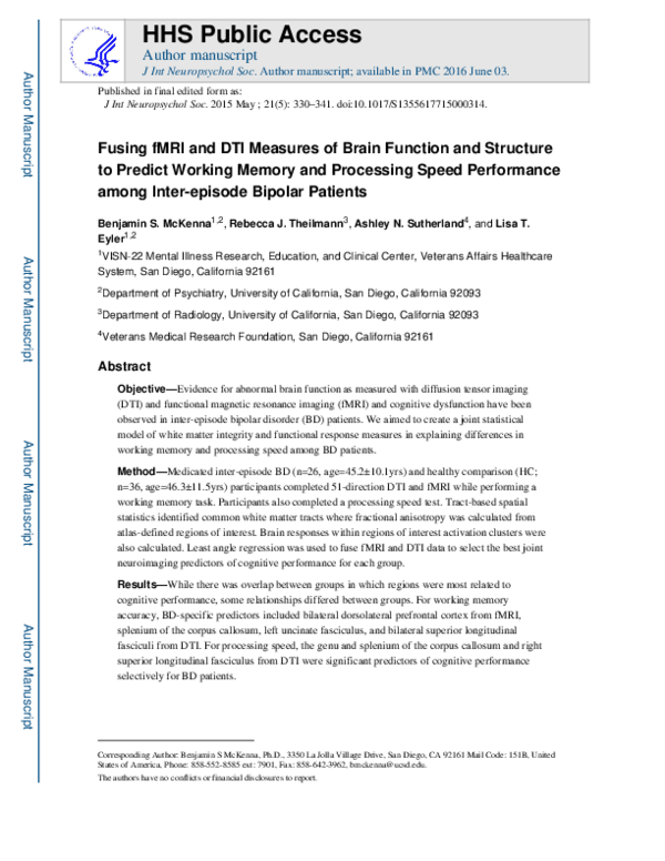 (PDF) Fusing Functional MRI and Diffusion Tensor Imaging Measures of ...