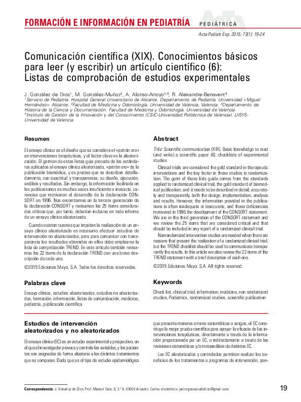 (PDF) Comunicación científica (XIX). Conocimientos básicos para leer (y escribir) un artículo ...