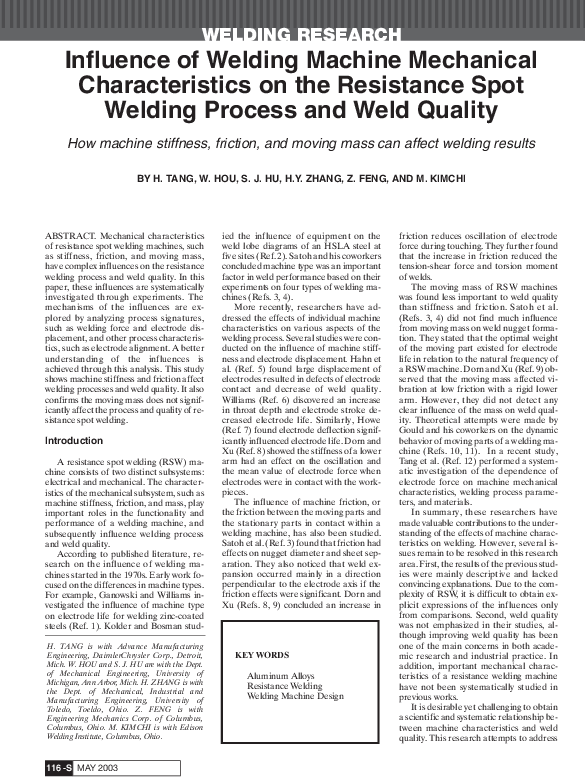 (PDF) Influence of Welding Machine Mechanical Characteristics on the ...