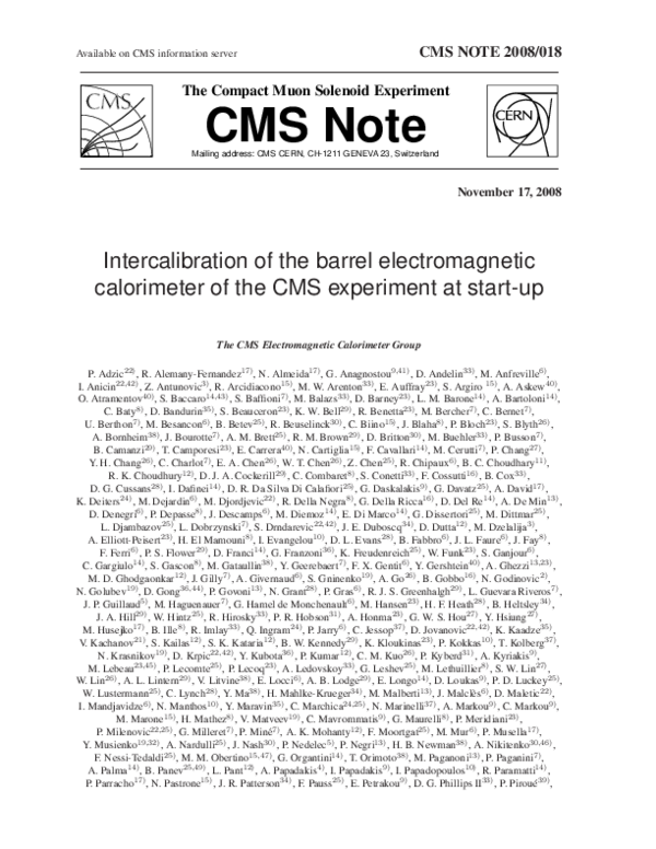 (PDF) Intercalibration of the barrel electromagnetic calorimeter of the CMS experiment at start-up