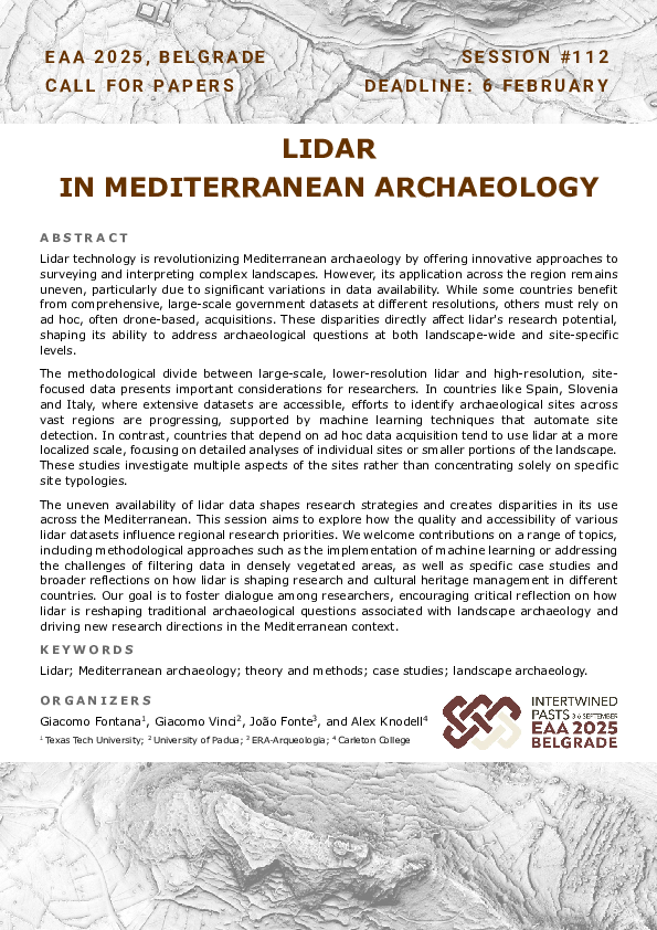 (PDF) EAA 2025 - Call for Abstracts - Lidar in Mediterranean archaeology