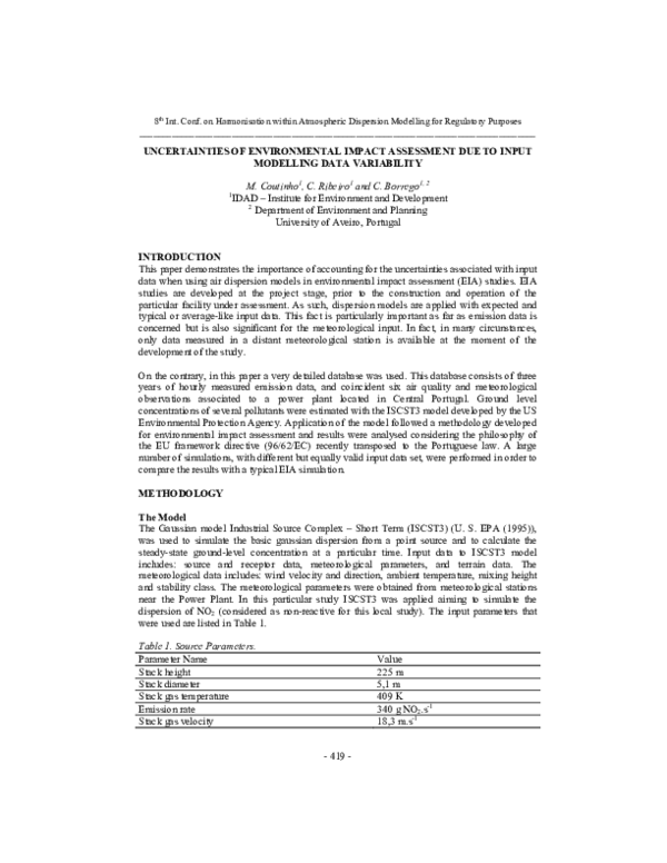 (PDF) Uncertainties of Environmental Impact Assessment Due to Input Modelling Data Variability