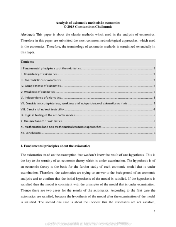 (PDF) Analysis of Axiomatic Methods in Economics