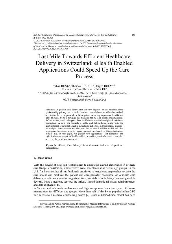 (PDF) Last Mile Towards Efficient Healthcare Delivery in Switzerland: eHealth Enabled ...