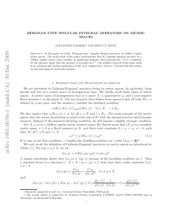 (PDF) Bergman-type Singular Integral Operators on Metric Spaces