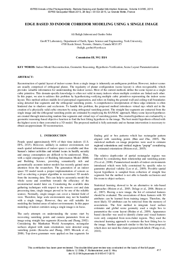 (PDF) Edge Based 3D Indoor Corridor Modeling Using a Single Image
