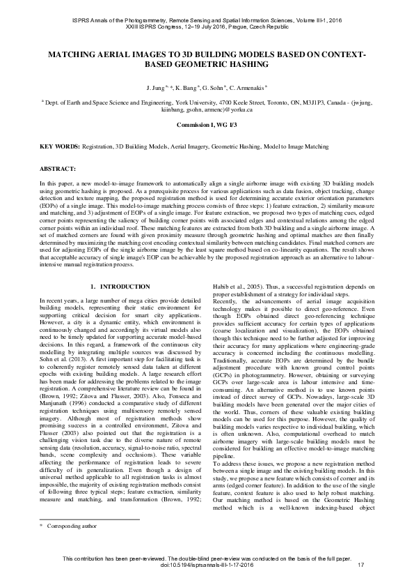 (PDF) Matching Aerial Images to 3D Building Models Based on Context-Based Geometric Hashing