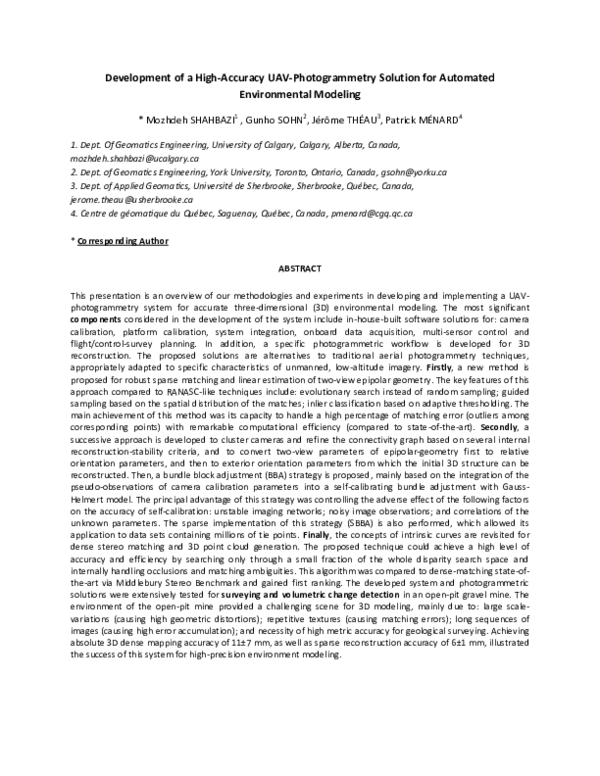 Pdf Development Of A High Accuracy Uav Photogrammetry Solution For