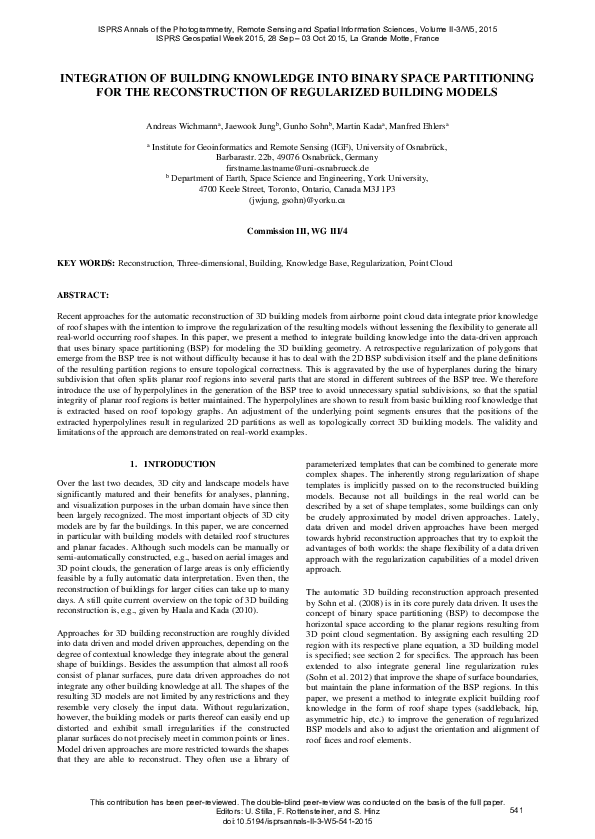 (PDF) Integration of Building Knowledge Into Binary Space Partitioning for the Reconstruction of ...