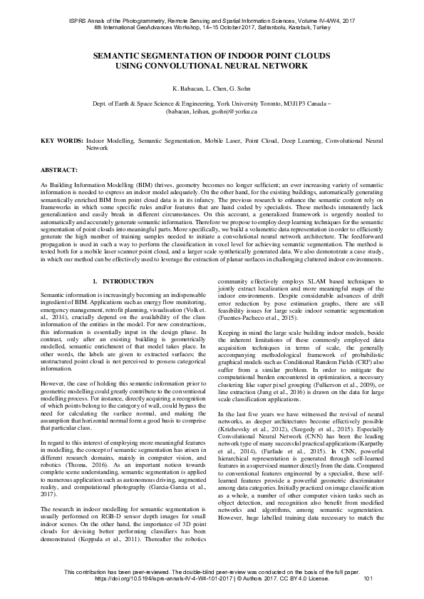 (PDF) Semantic Segmentation of Indoor Point Clouds Using Convolutional Neural Network