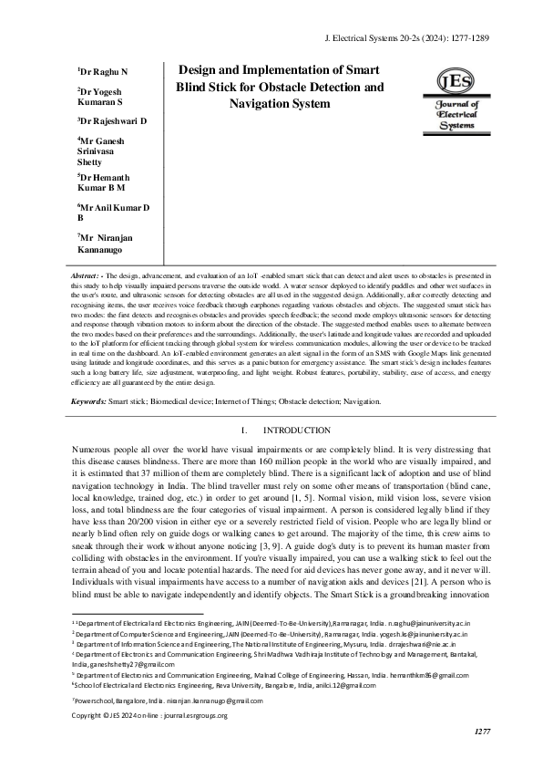 Pdf Design And Implementation Of Smart Blind Stick For Obstacle