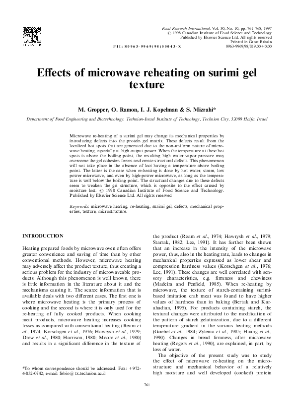 (PDF) Effects of microwave reheating on surimi gel texture