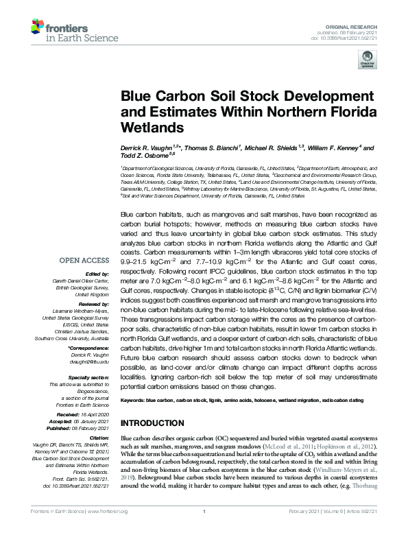 (PDF) Blue Carbon Soil Stock Development and Estimates Within Northern ...